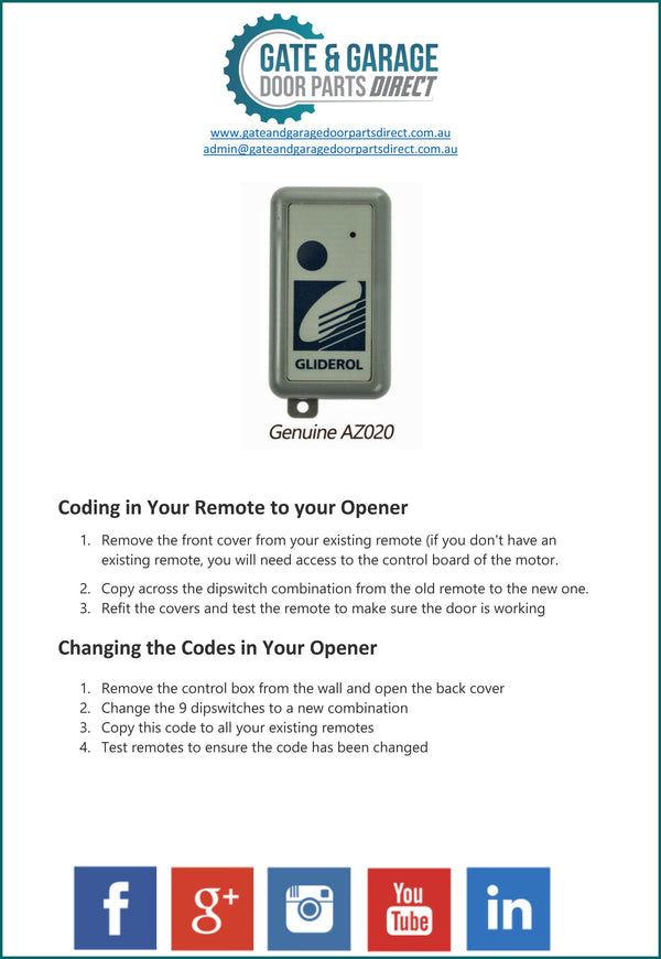 Gliderol AZ020 Remote Coding Instruction - AGG Doors